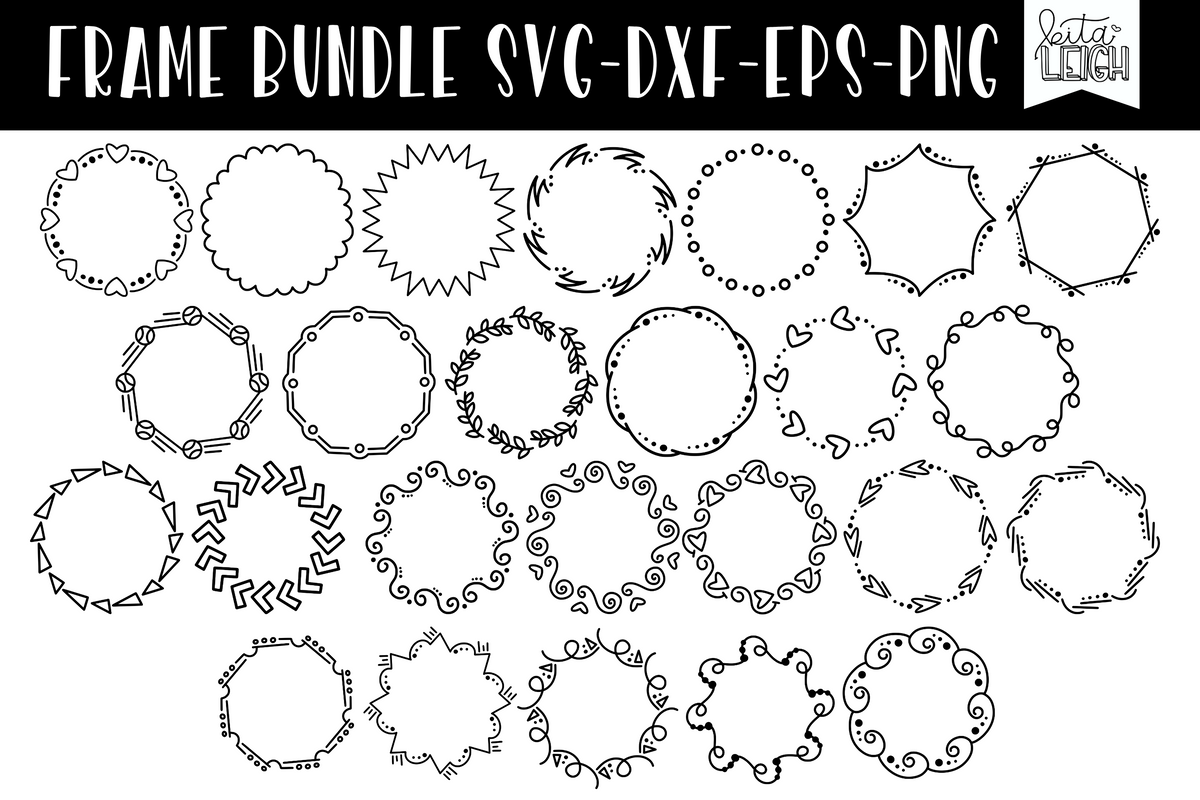 50 Hand Drawn Circle Monogram Frames Bundle – Kitaleigh LLC
